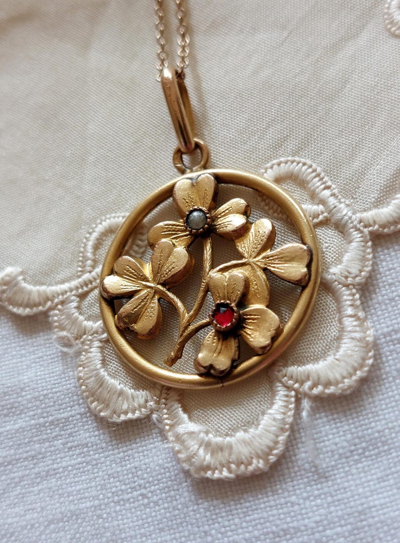 Art Nouveau French Fix Floral Pendant With Ruby Paste and Pearl - Etsy
