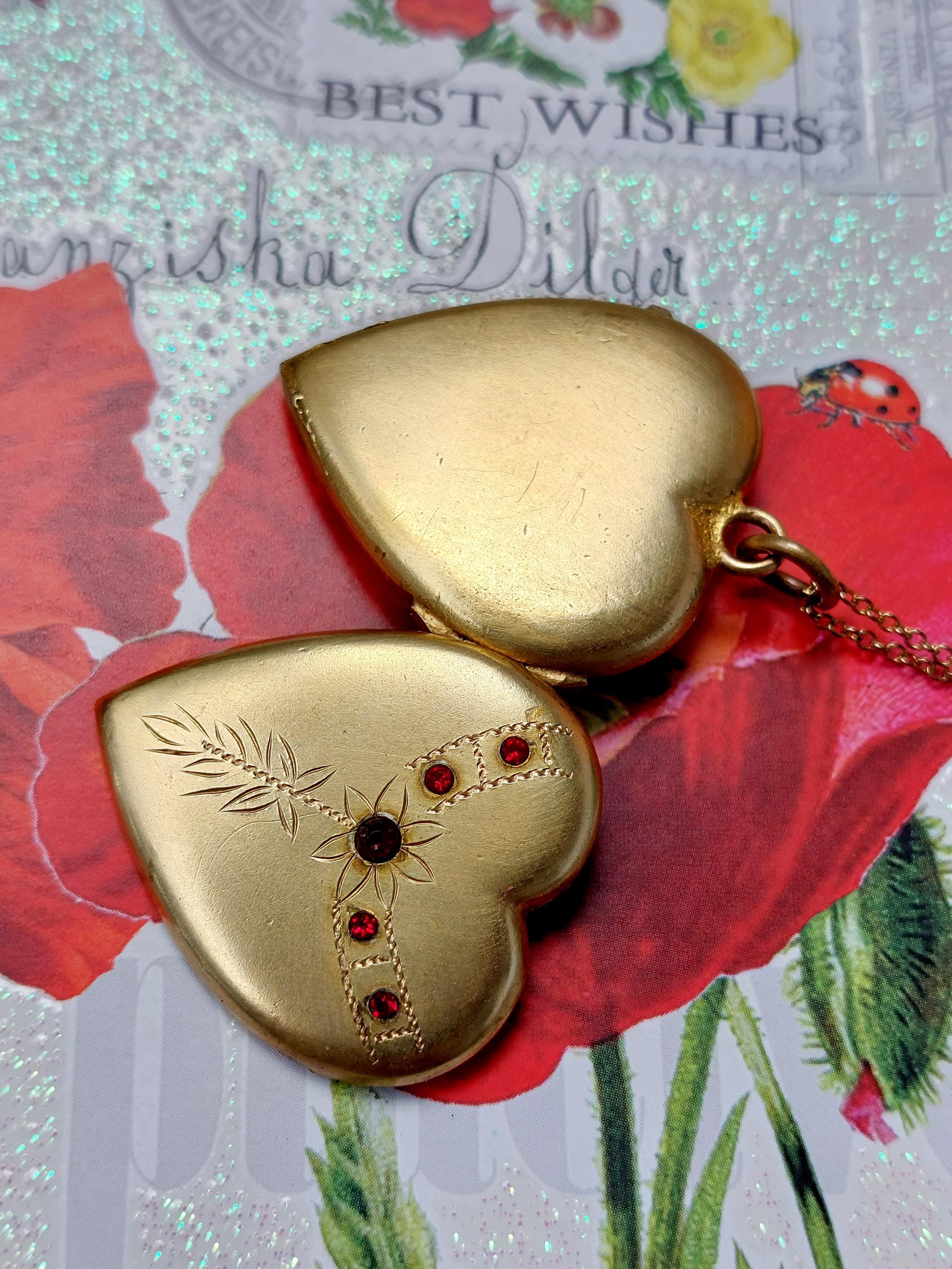 Edwardian Heart Gold Locket With Red Rhinestones - Etsy