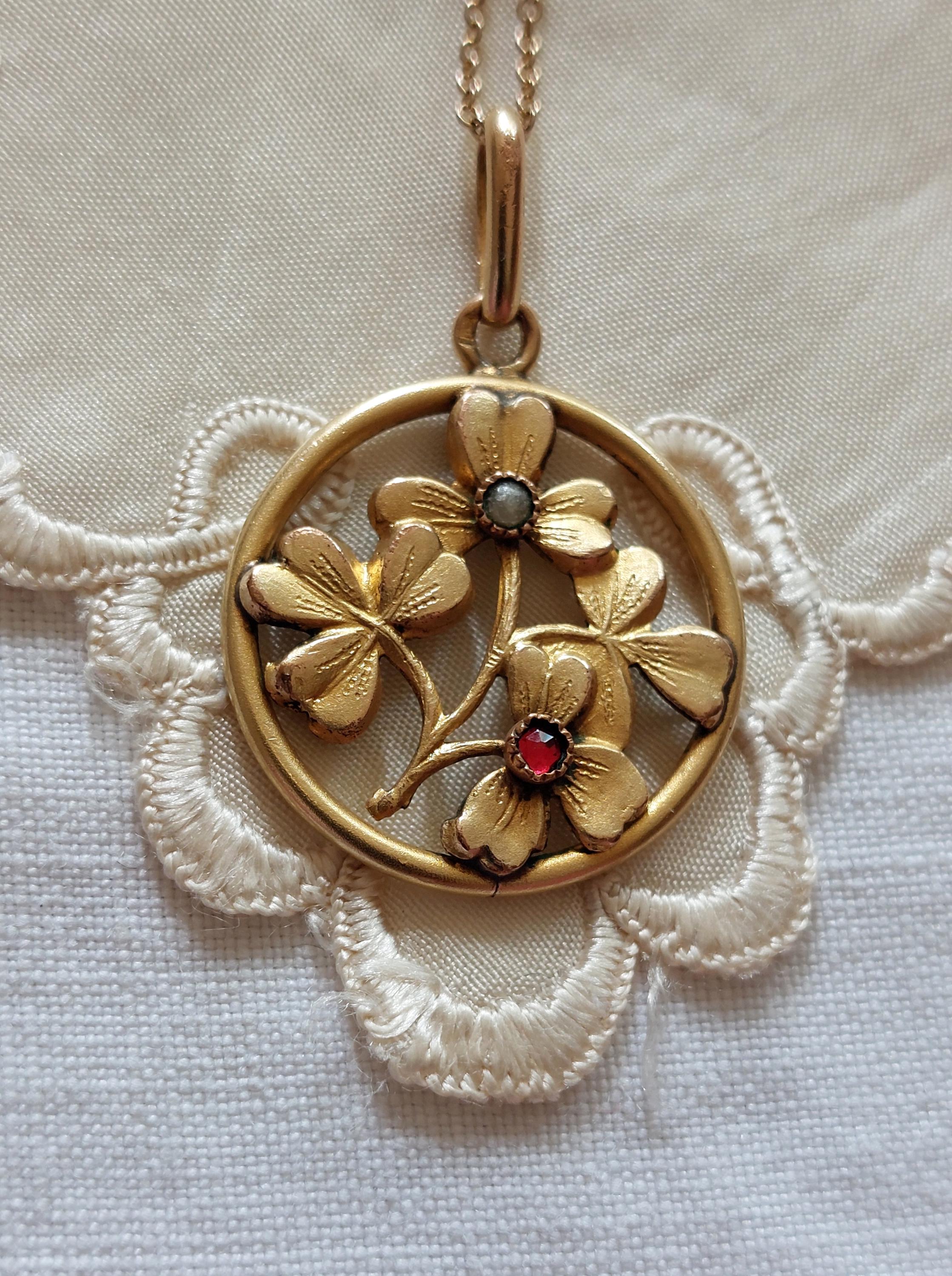Art Nouveau French Fix Floral Pendant With Ruby Paste and Pearl - Etsy
