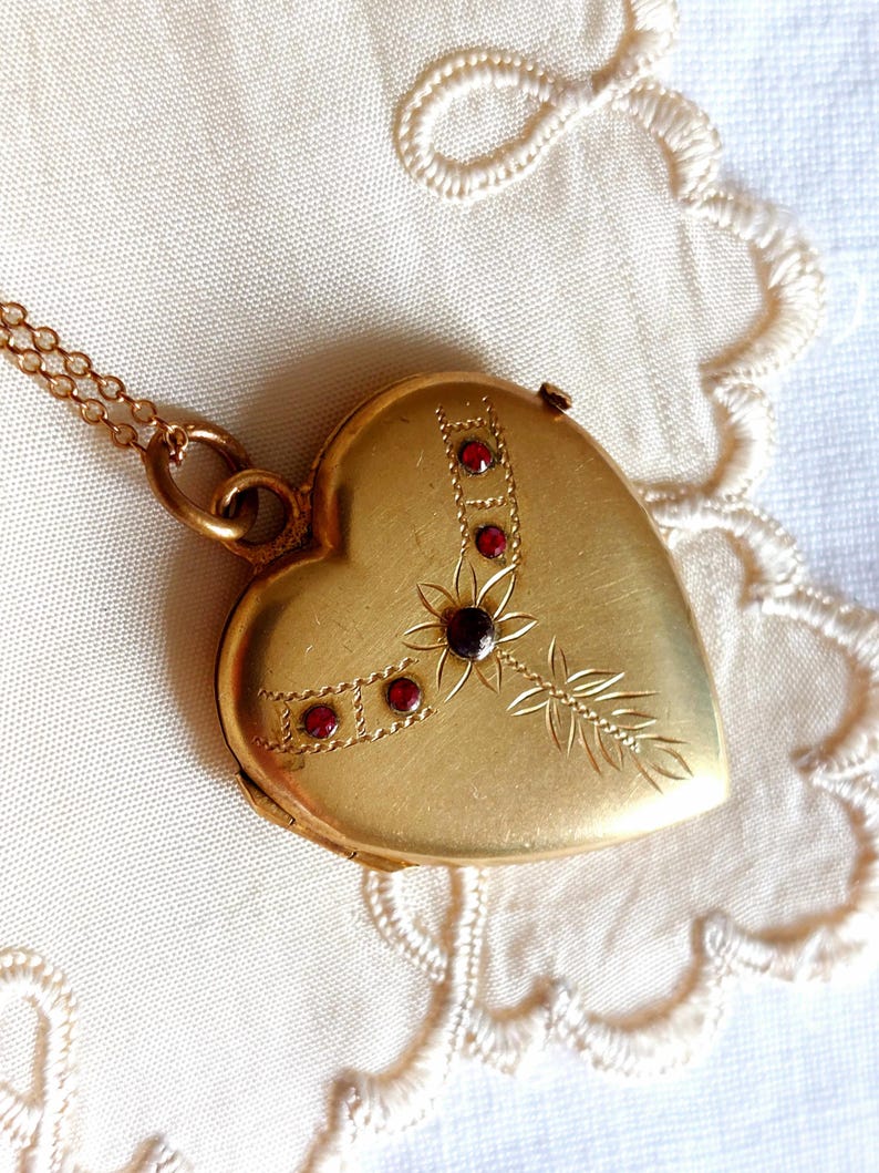 Edwardian Heart Gold Locket With Red Rhinestones - Etsy