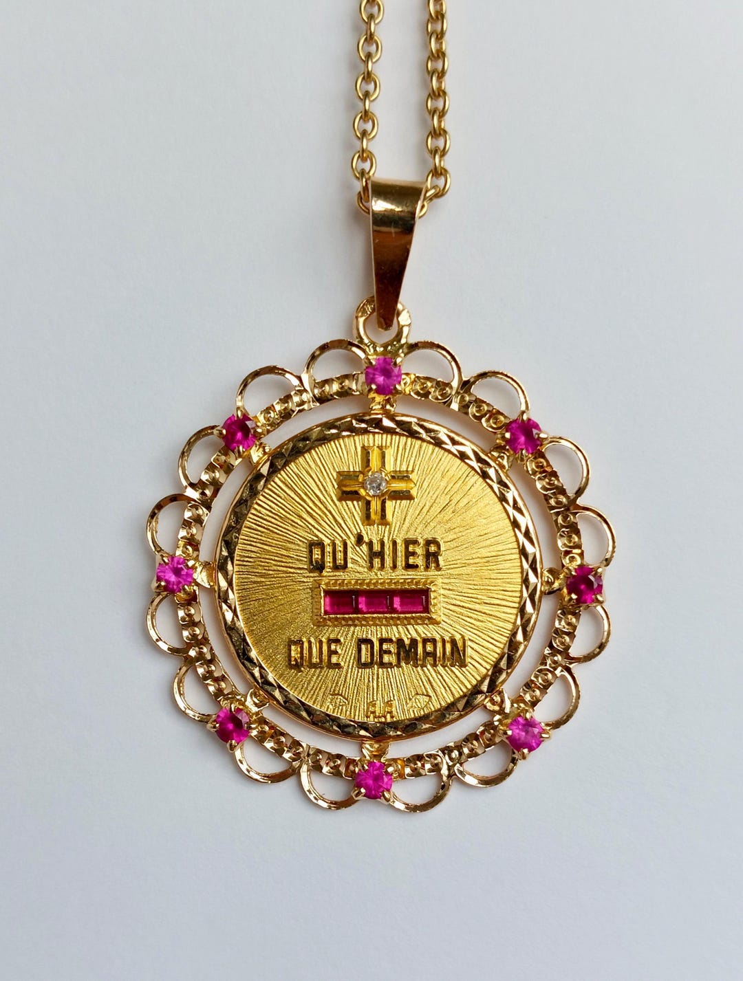 Vintage 18k Gold Augis Medal With Diamond and Rubies - Etsy