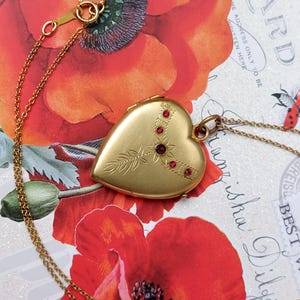 Edwardian Heart Gold Locket With Red Rhinestones - Etsy