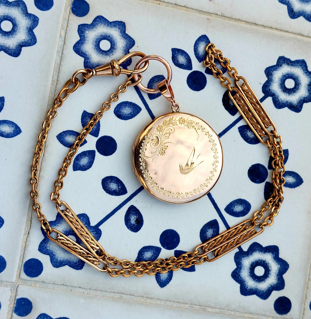 Gorgeous 9ct B&F Sparrow Bird Locket With French Rose Gold Watch Chain ...