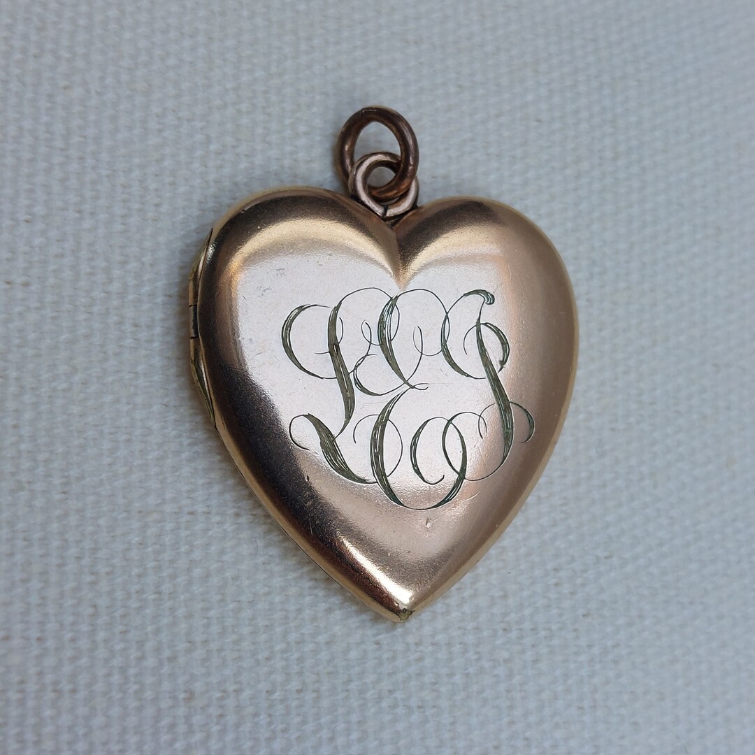 Edwardian Heart Monogrammed Gold Locket - Letters LEI - Etsy