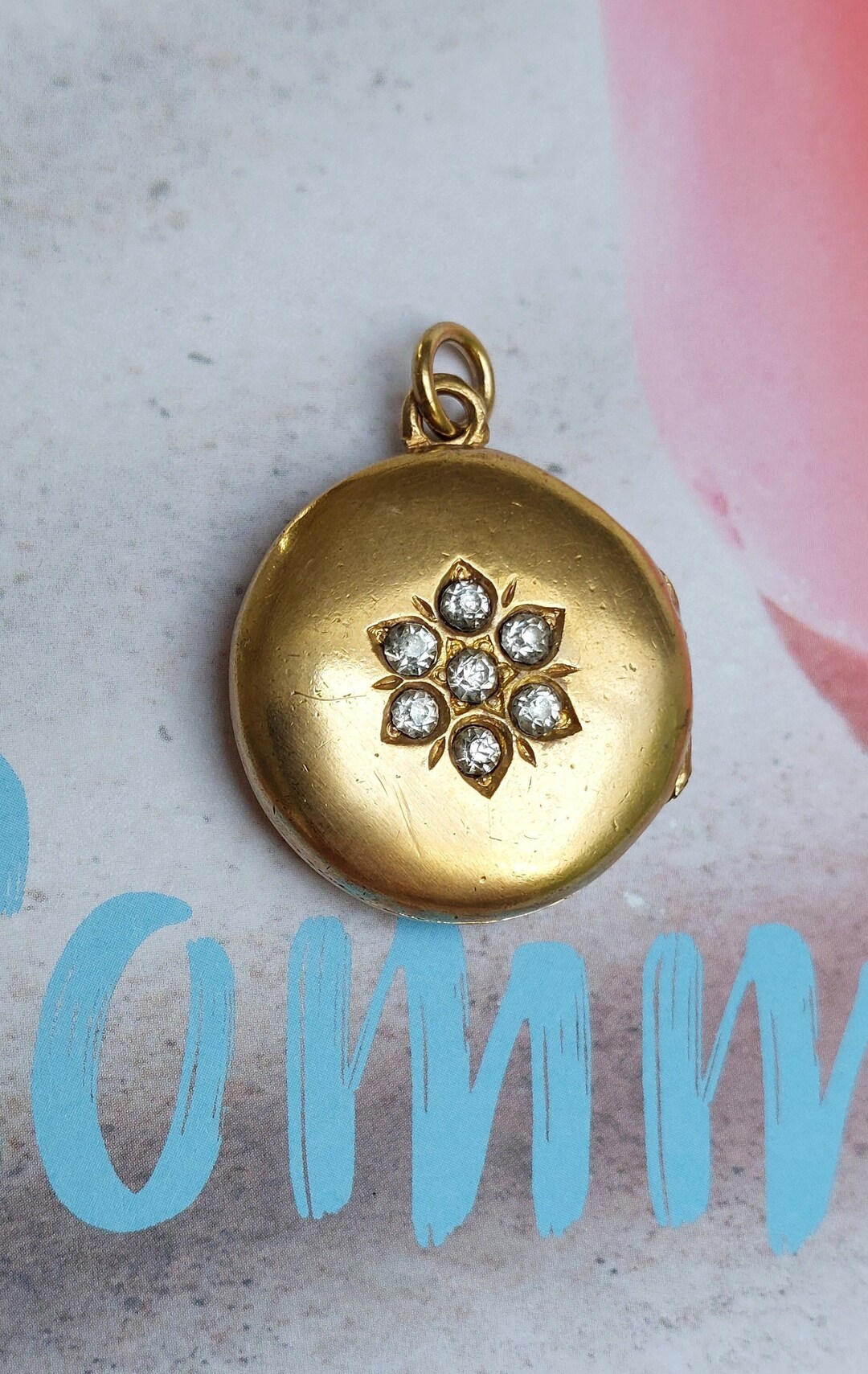 Antique Celestial Locket - Glass Rhinestones - Etsy