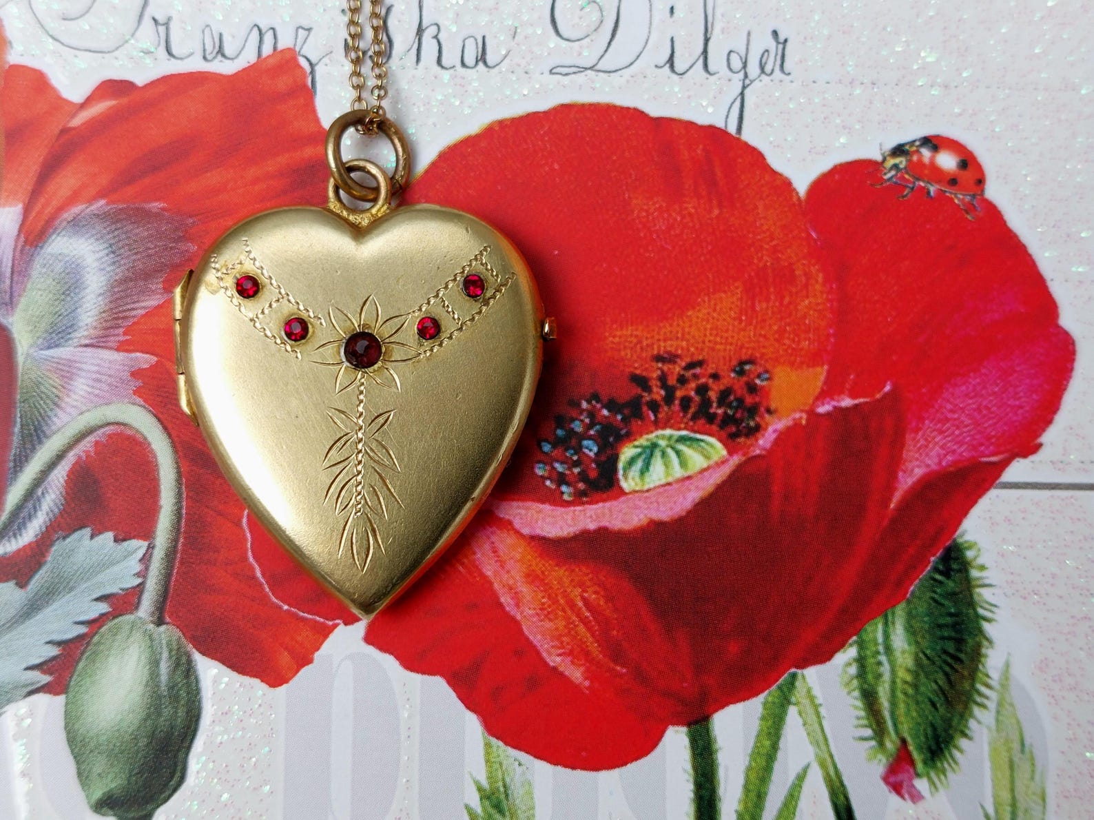 Edwardian Heart Gold Locket With Red Rhinestones - Etsy
