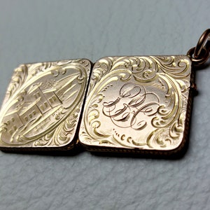Antique Locket With Fine Engravings, Picturesque Village and Monogram ...