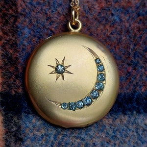 Crescent Moon & Star Celestial Victorian Locket - Monogram AJH - Etsy