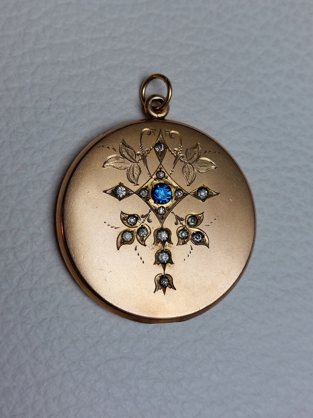 Large Antique W&H Co Locket With Blue and Clear Rhinestones - Etsy