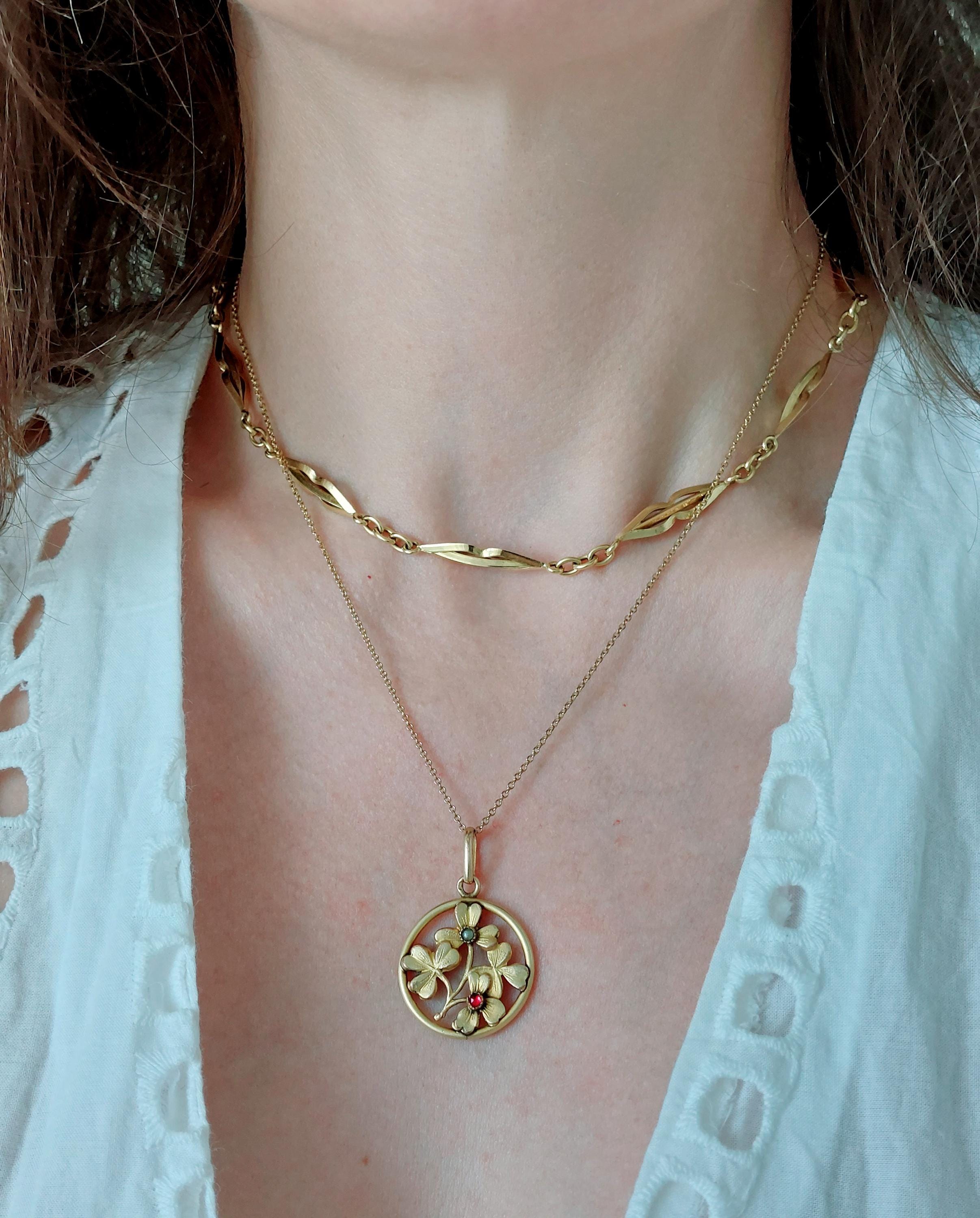 Art Nouveau French Fix Floral Pendant With Ruby Paste and Pearl - Etsy