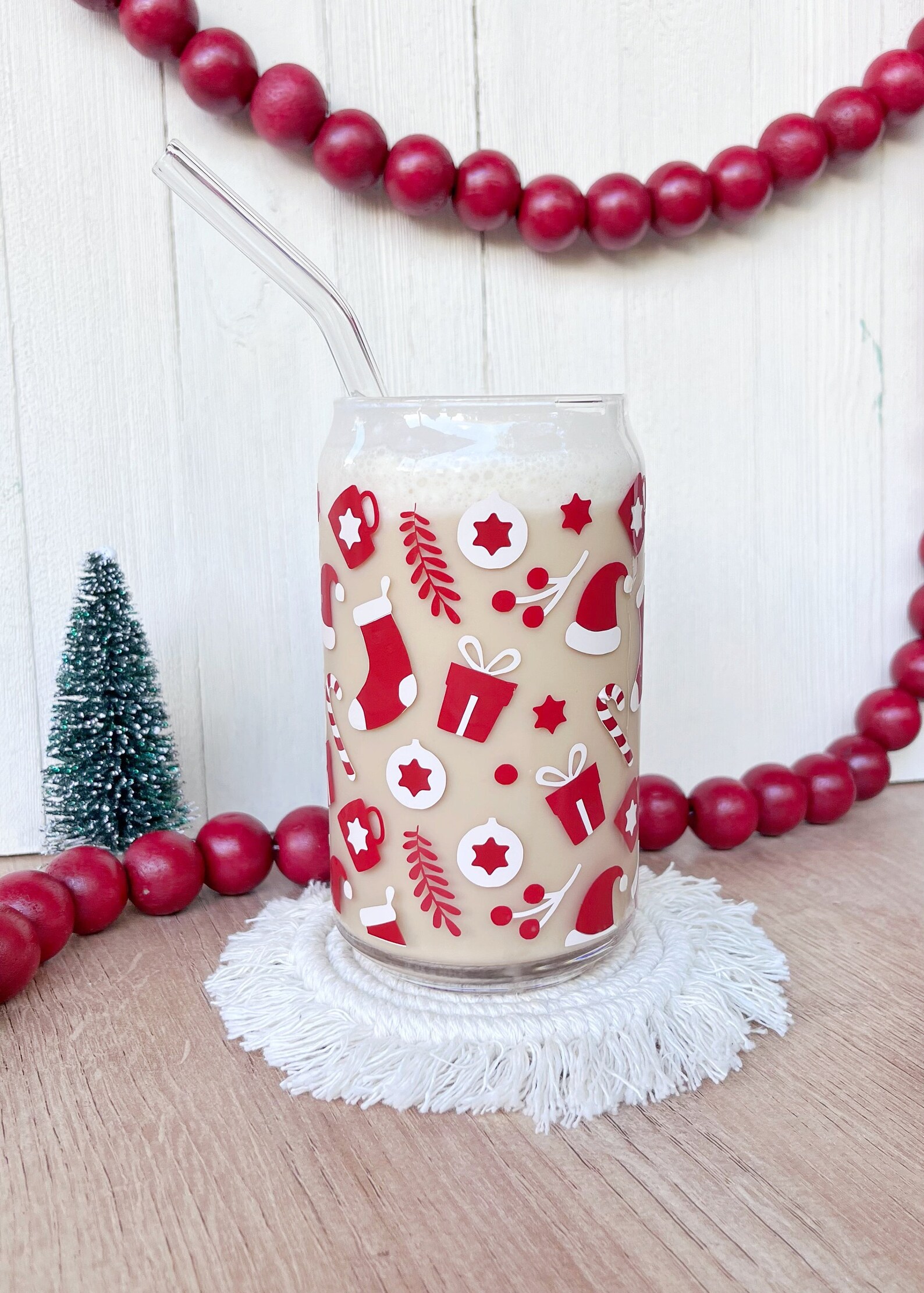 Christmas Themed Glass Cup Christmas Present Cup Christmas - Etsy