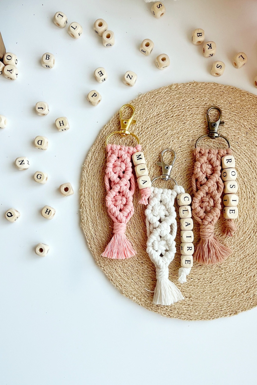 Name Keychain, Custom Name Macrame Keychain, Personalized Keychain ...