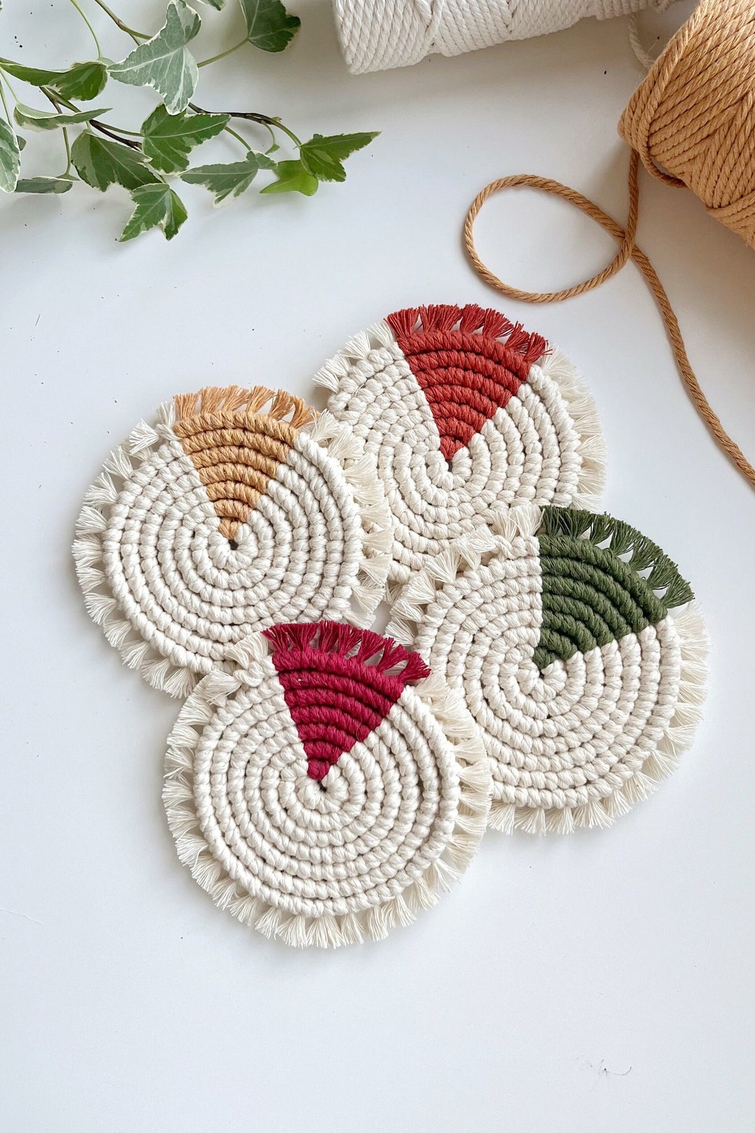 Neutral Macrame Coasters, Macrame Coaster Set, Set of 4 Coasters, Eco ...