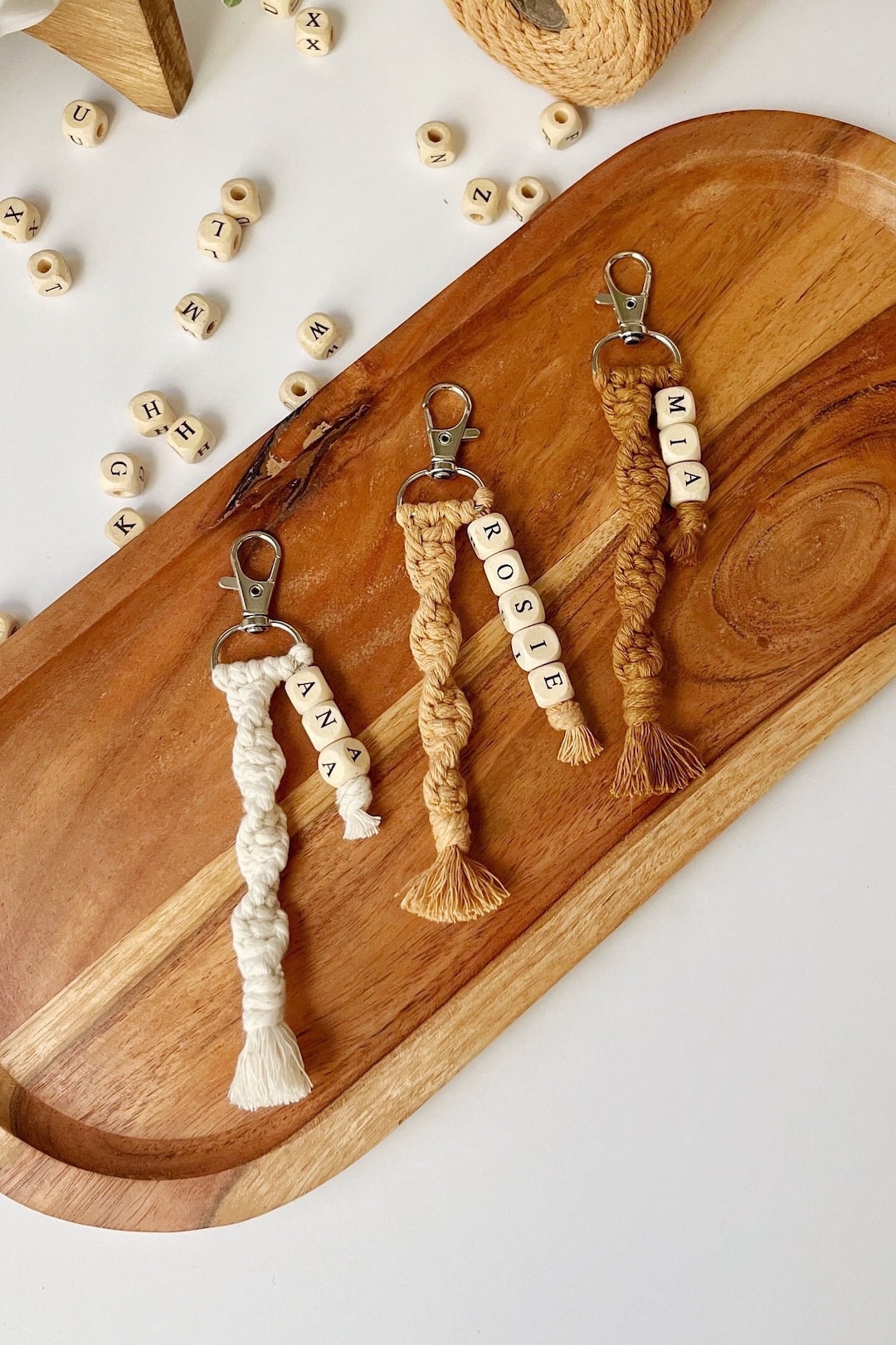 Personalized Macrame Keychain, Neutral Macrame Keychain, Custom Name ...