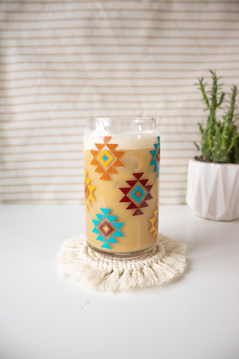 Aztec Print Glass Cup Western Aztec Glass Aztec Print Coffee - Etsy