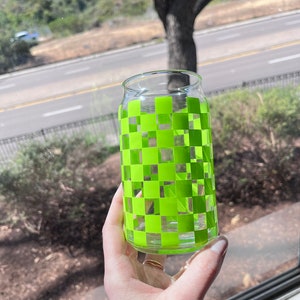 Checkered Can Cup Checkered Glass Can Cup Checker Print Cup - Etsy