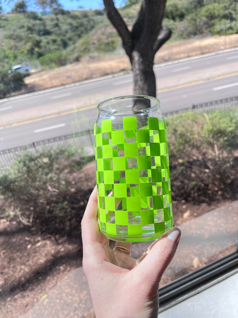 Checkered Can Cup Checkered Glass Can Cup Checker Print Cup | Etsy