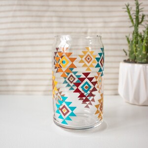 Aztec Print Glass Cup Western Aztec Glass Aztec Print Coffee - Etsy