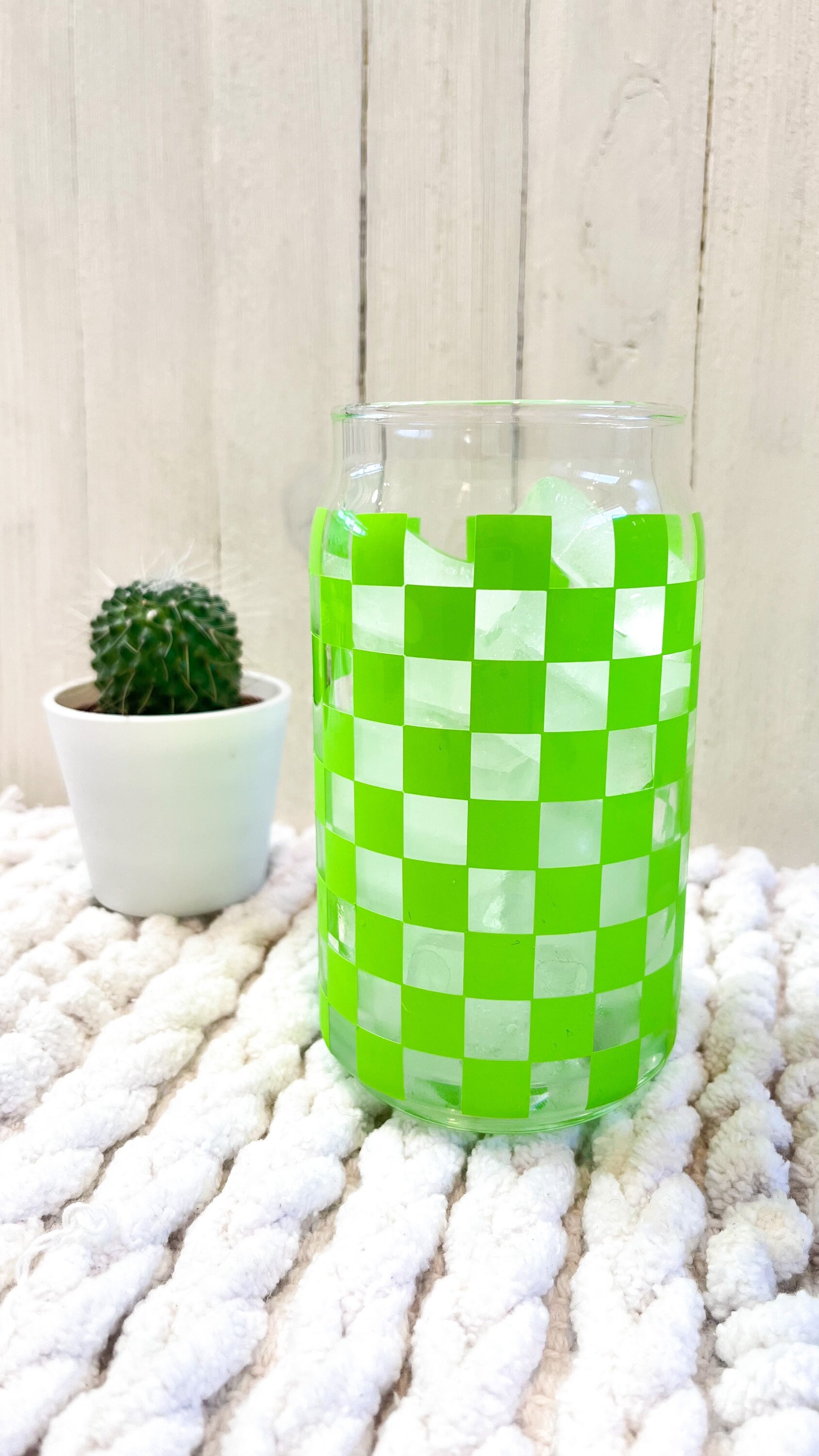 Checkered Can Cup Checkered Glass Can Cup Checker Print Cup | Etsy