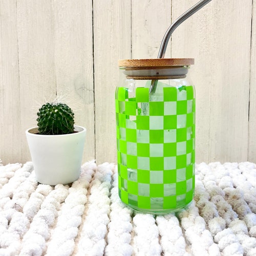 Checkered Can Cup Checkered Glass Can Cup Checker Print Cup - Etsy