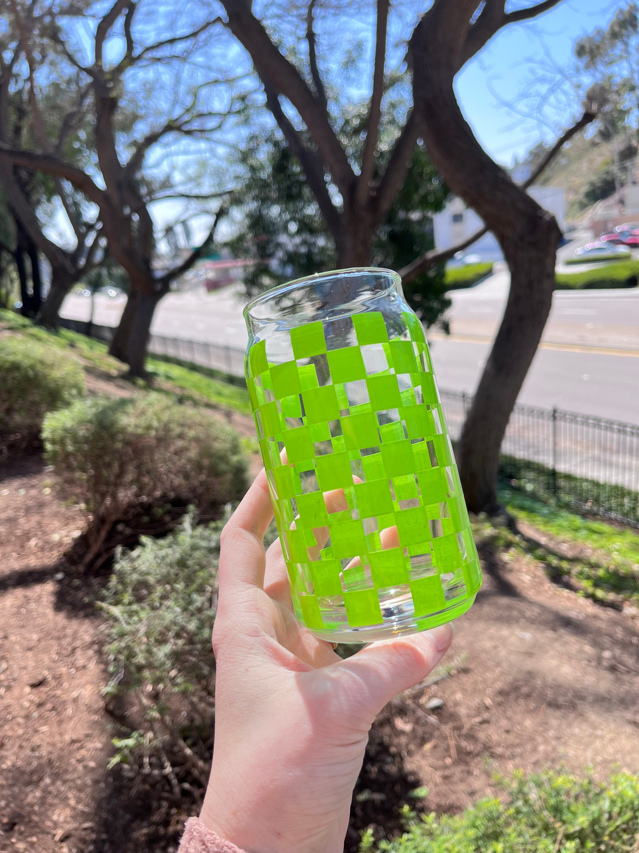 Checkered Can Cup Checkered Glass Can Cup Checker Print Cup | Etsy