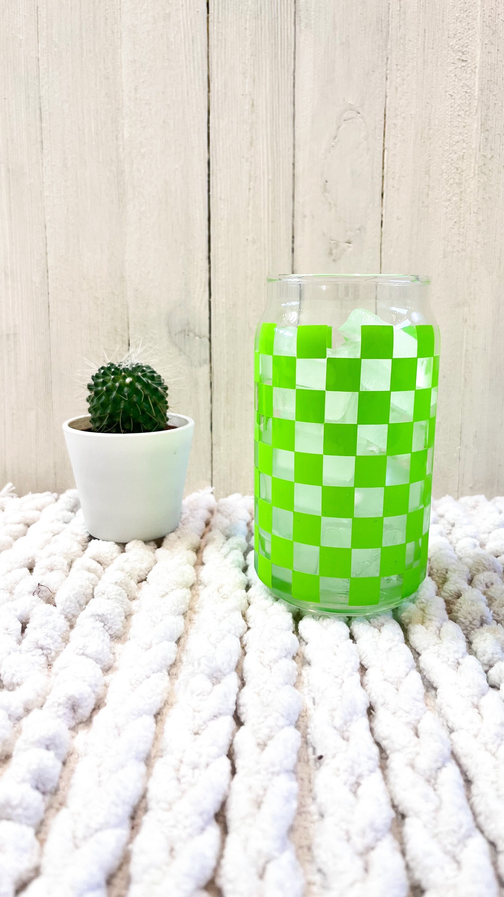 Checkered Can Cup Checkered Glass Can Cup Checker Print Cup | Etsy