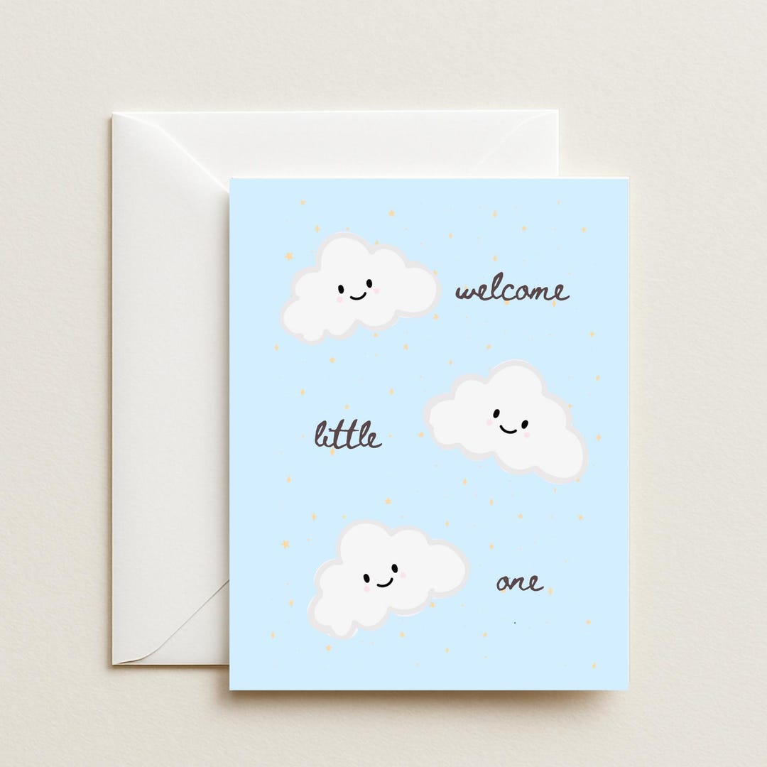 Welcome Baby Boy Card: Blue Cloud Baby Shower - Etsy