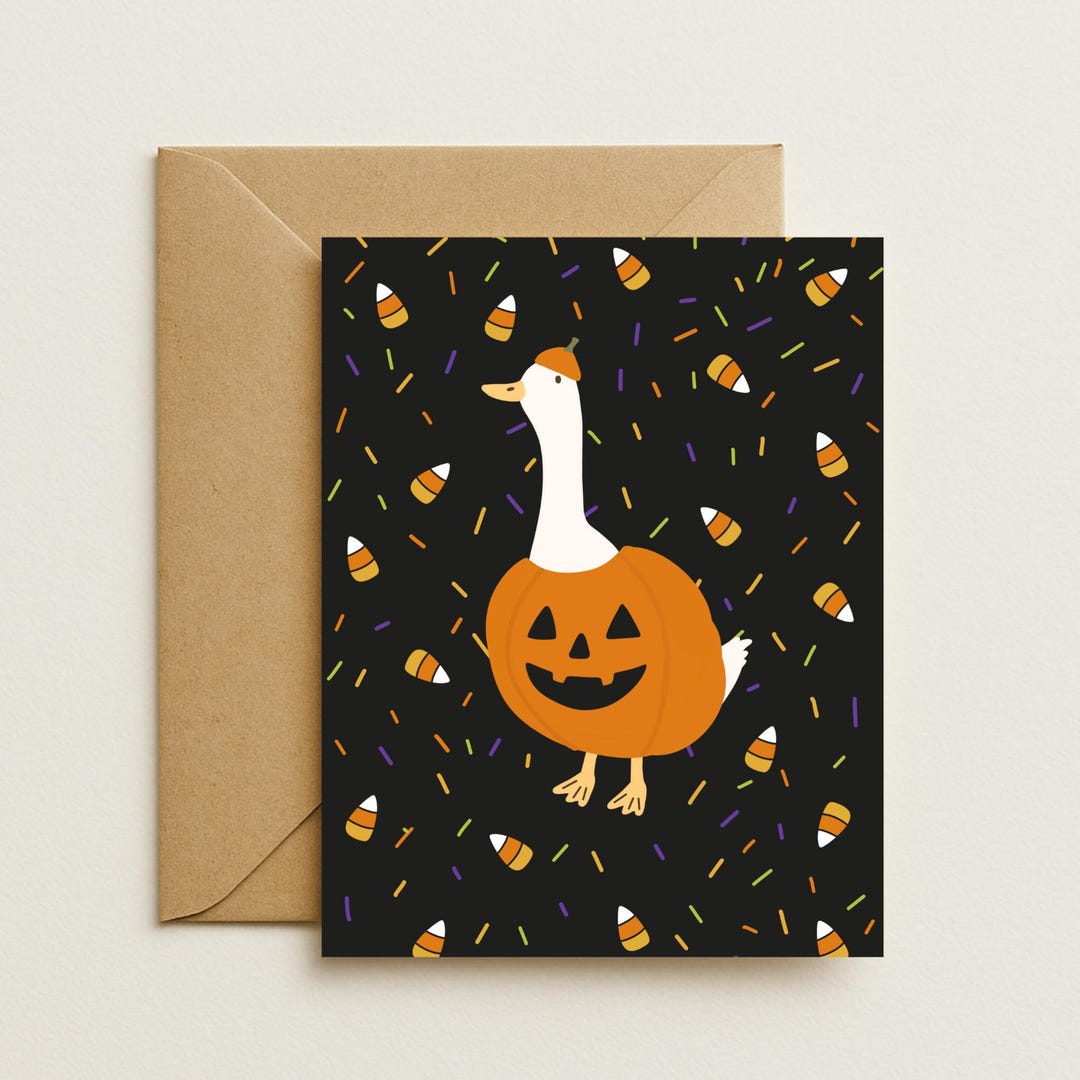Funny Goose Halloween Card – Pumpkin Costume Goose Greeting Card, Cute ...