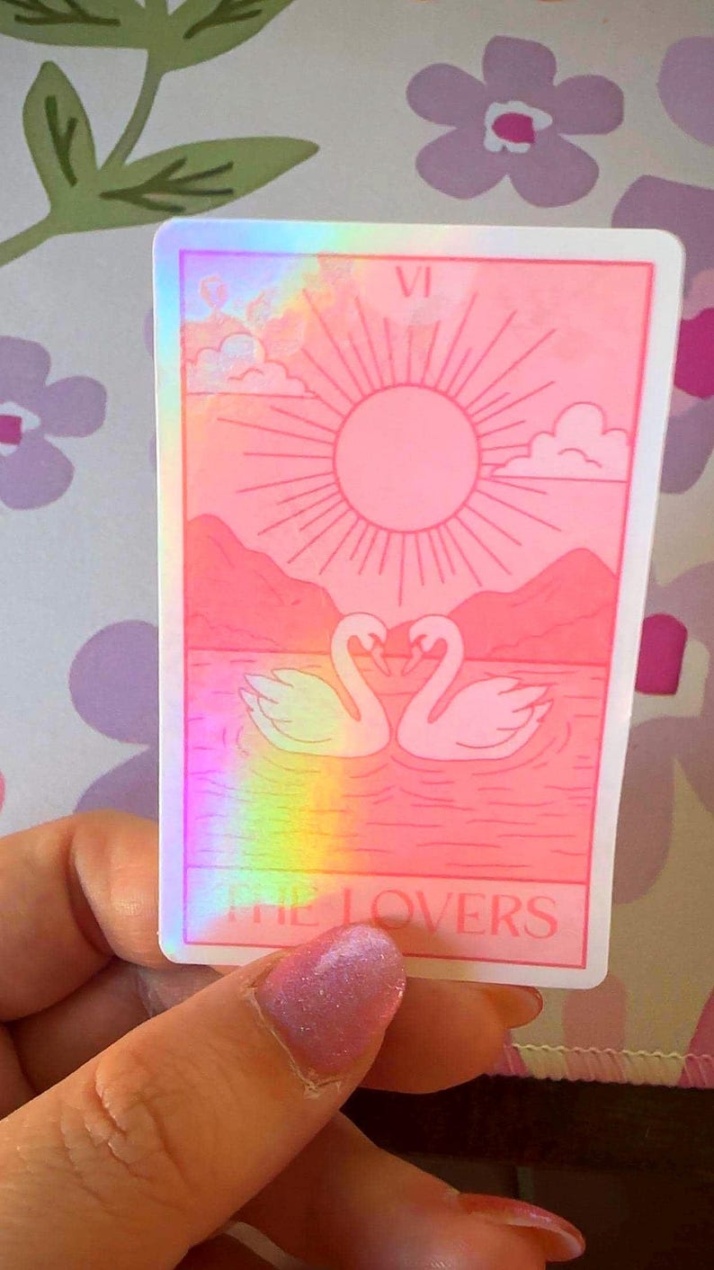 The Lovers Tarot Sticker: Holographic Swan Vinyl Decal - Etsy