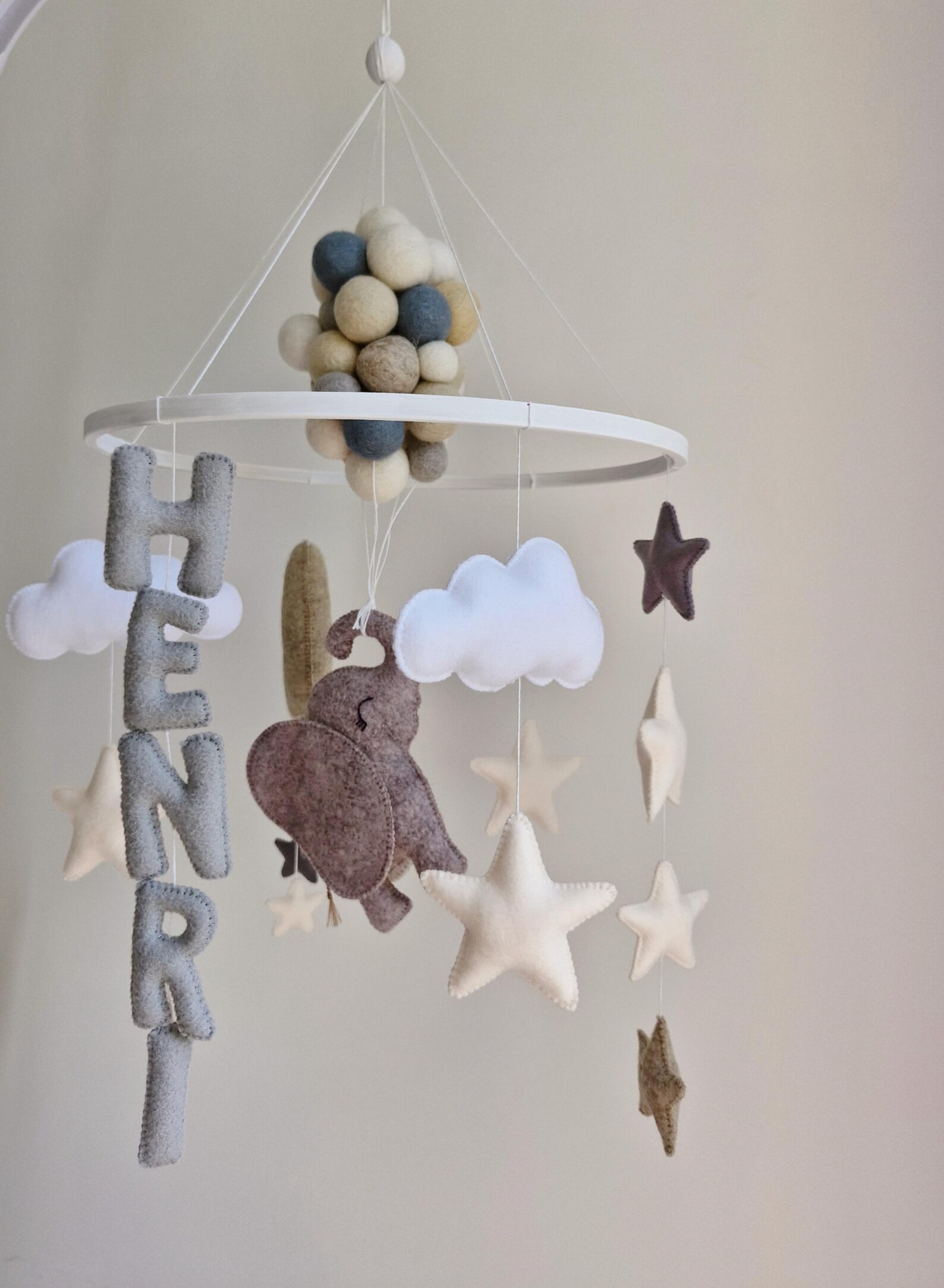 Felt Crib Mobile With Elephant and Clouds, Elephant With Ballons ...