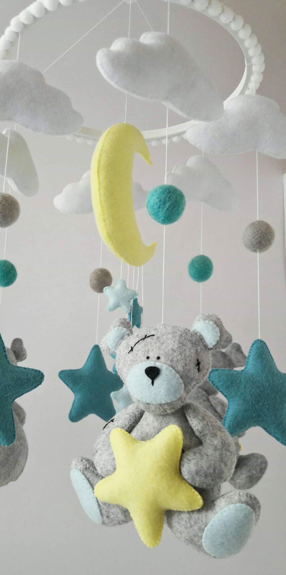 Baby Crib Mobile for Boy Teddy Bear Mobile Blue and Grey | Etsy