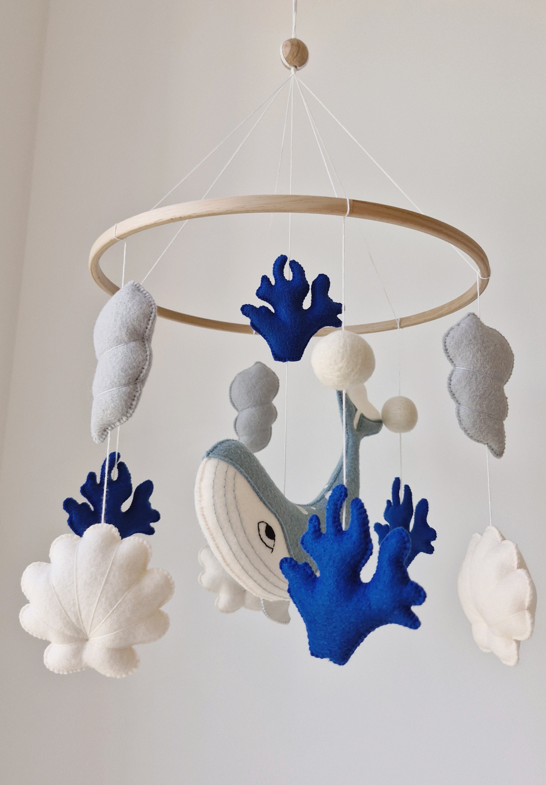 Felt Crib Mobile With Whale and Shells, Nautical Nursery Decor, Sea ...