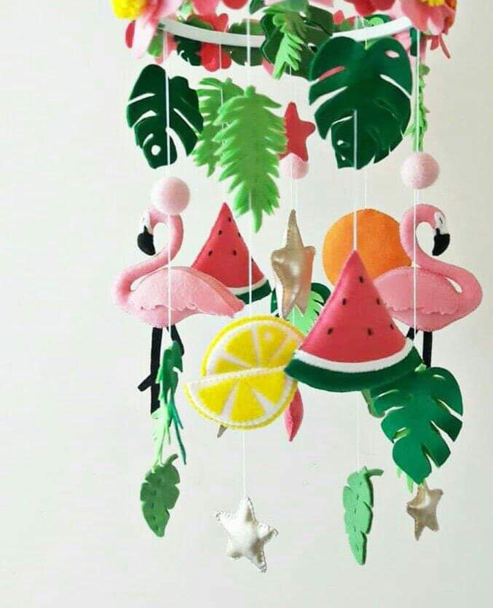 Baby Crib Mobile With Flamingo, Nursery Decor in Tropical Style, Pink ...