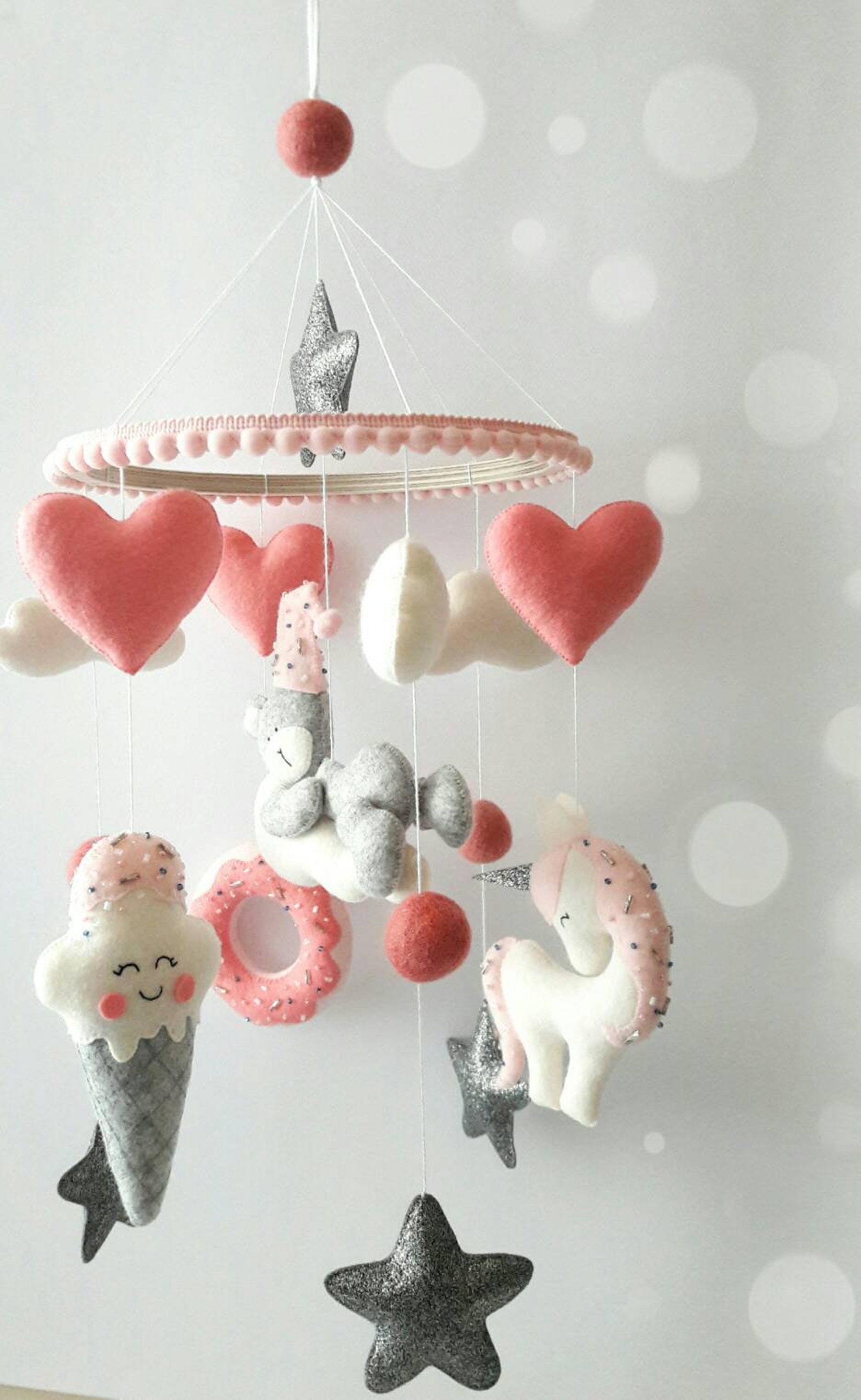 Crib Mobile for Girl, Mobile With Unicorn,baby Girl Nursery Decor, Pink ...