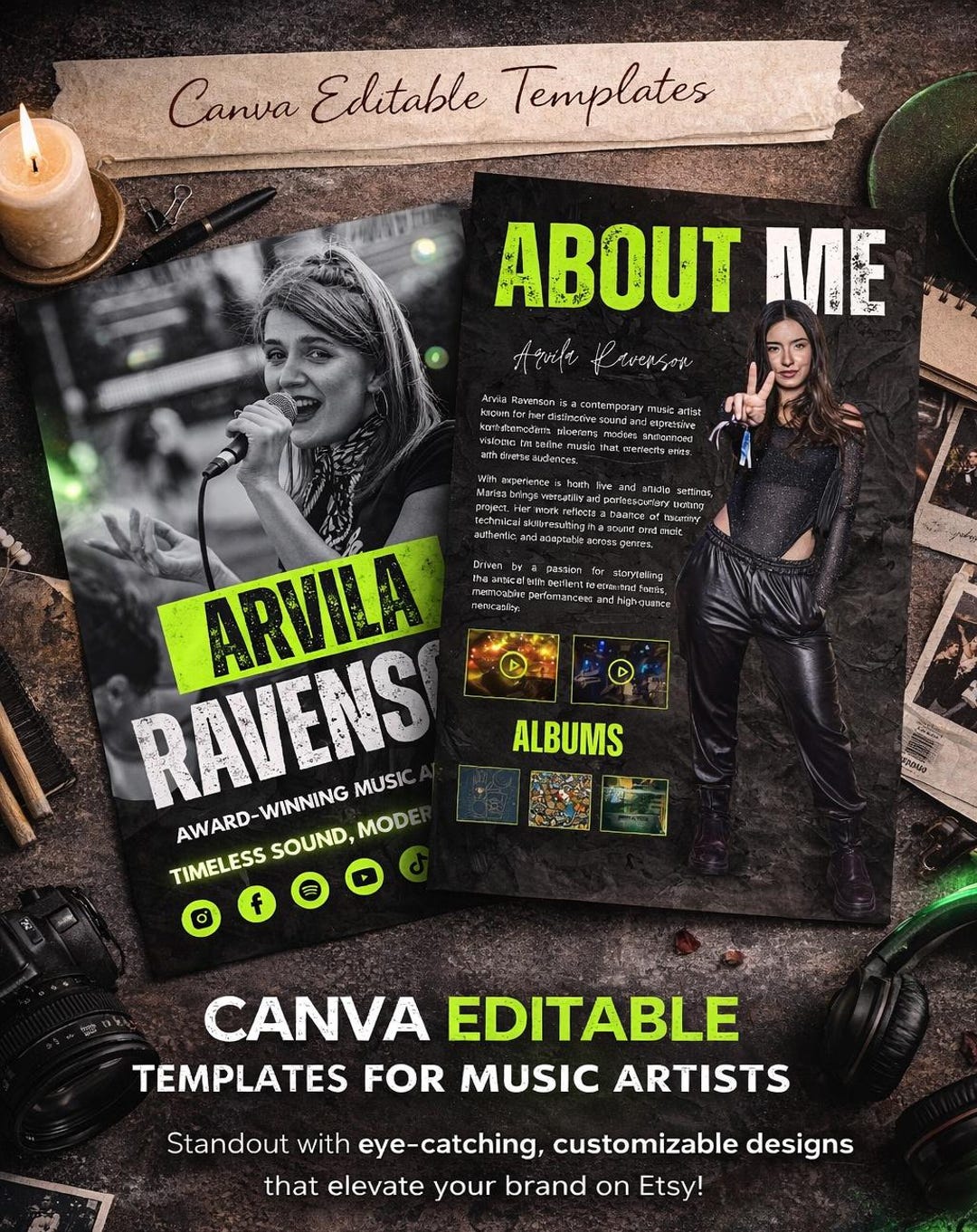 Editable Musician EPK Template Canva | 2-page Electronic Press Kit for ...