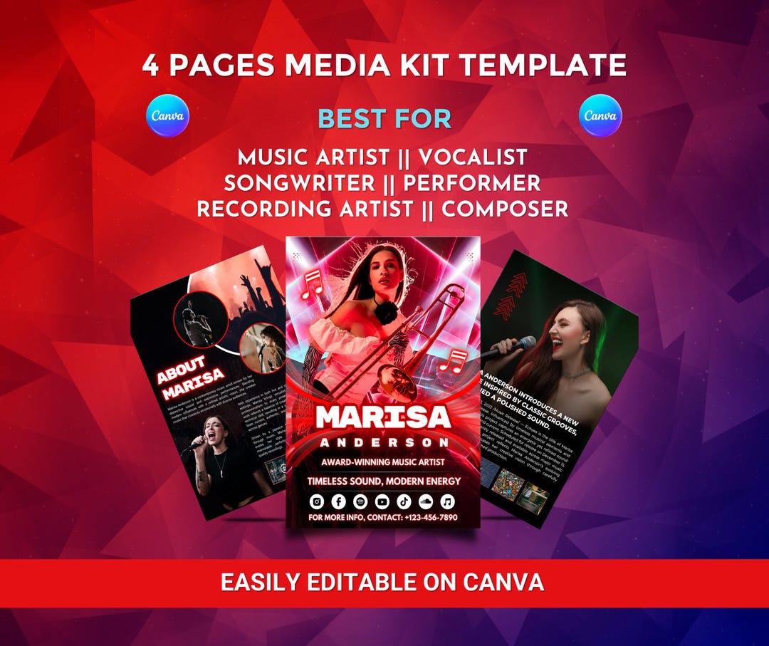 Editable Musician EPK Template Canva | Artist Electronic Press Kit (4 ...