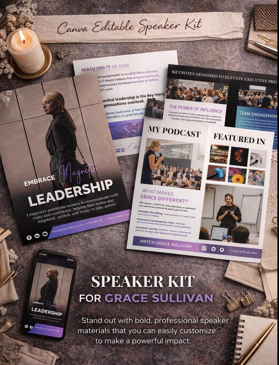 4 Page Speaker Media Kit Canva Template, Speaker One Sheet Template ...
