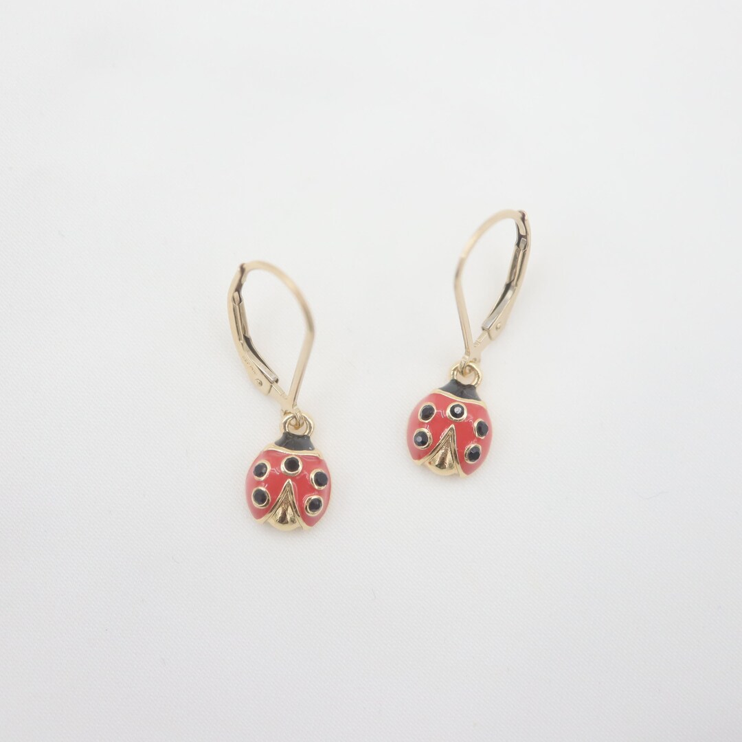 Dainty Enamel Ladybugs Earrings, 14K Gold Filled, Stylish, Fashion ...