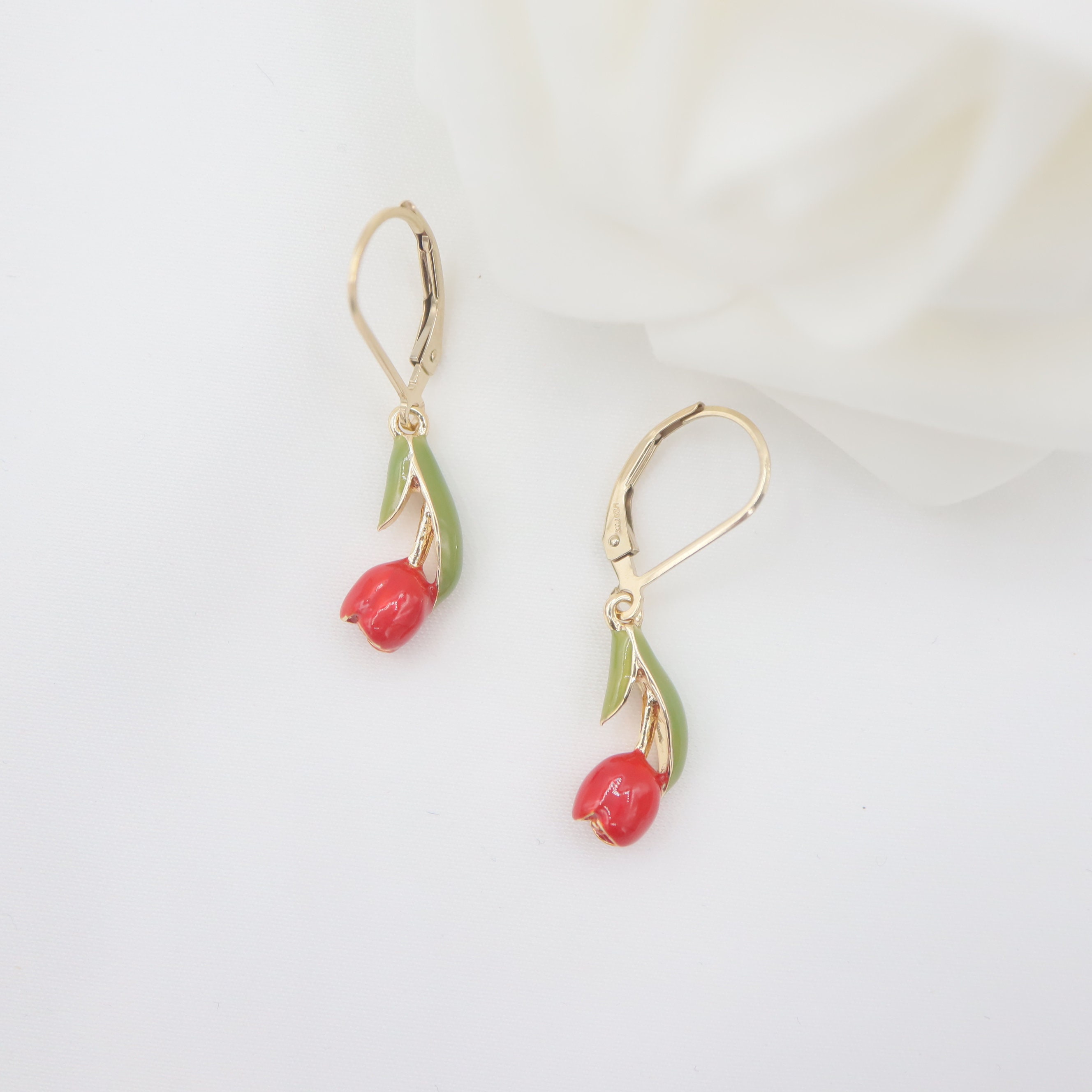 Dainty Enamel Tulip Earrings, Elegant, Stylish, 14K Gold Filled, Bride, Bridesmaid, Wedding ...