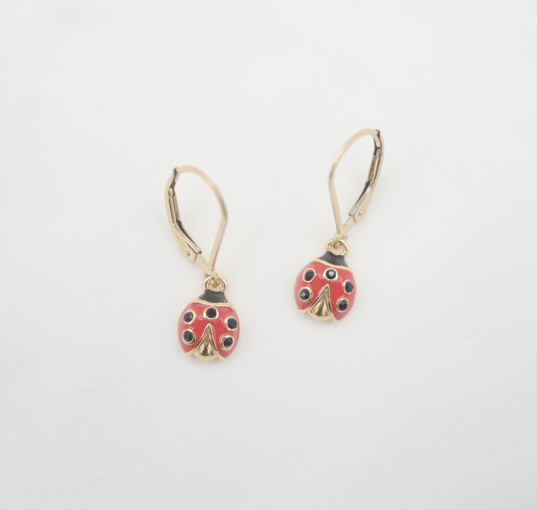 Dainty Enamel Ladybugs Earrings, 14K Gold Filled, Stylish, Fashion ...