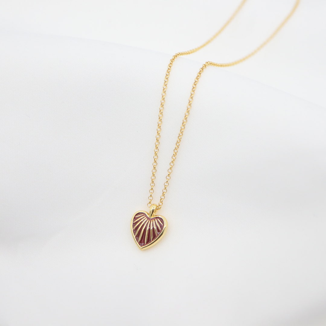 Vintage Enamel Red Heart Pendant Necklace, 14K Gold Filled, Wedding ...