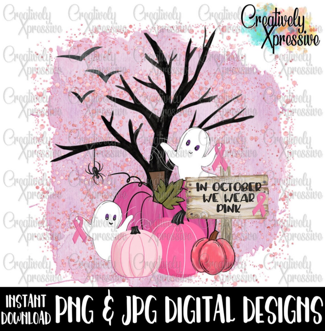 In October We Wear Pink Ghosts Pumpkin Breast Cancer - Etsy