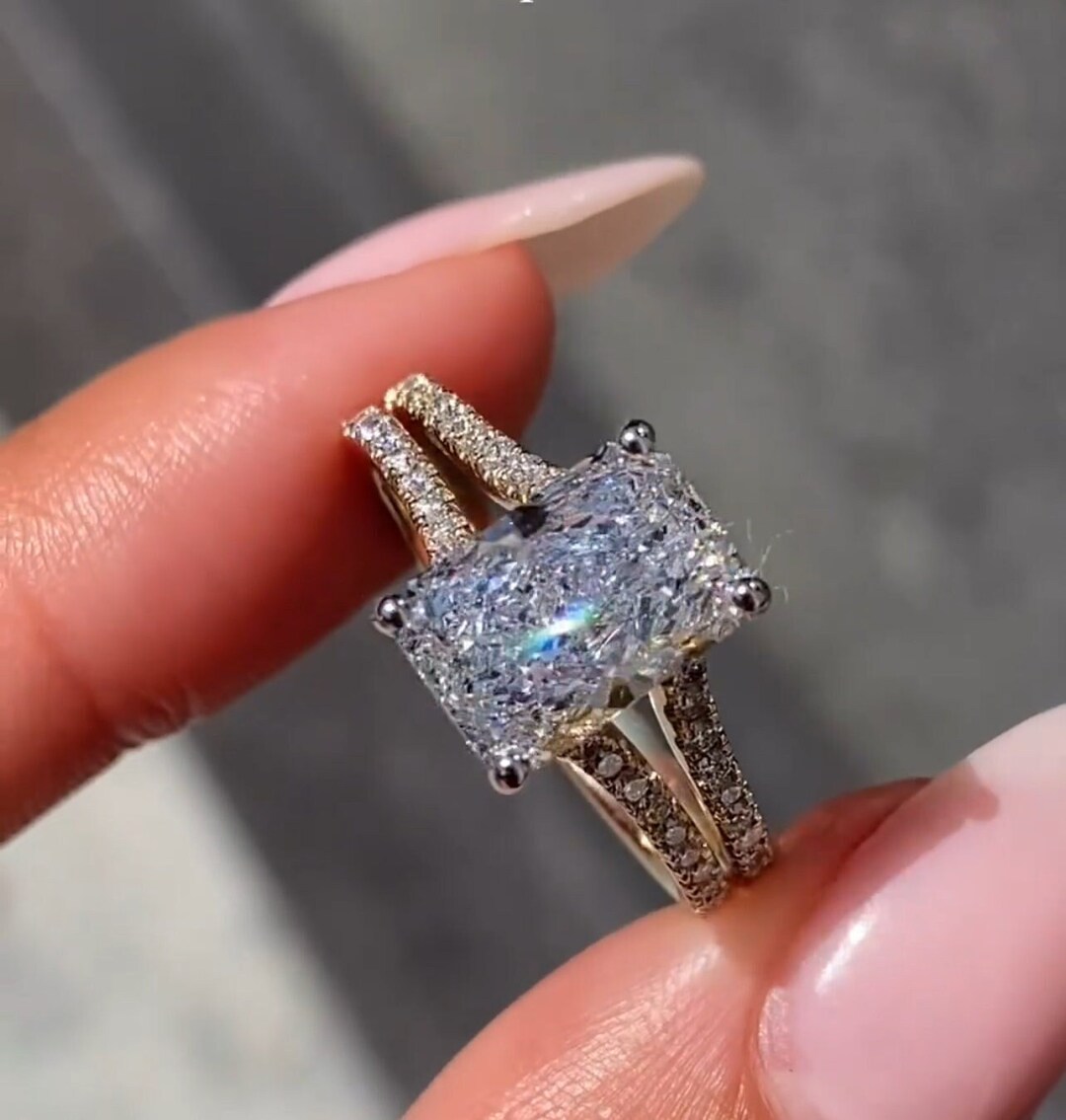 Yellow Gold Radiant Cut Engagement Ring 14K Solid Gold Radiant Cut ...