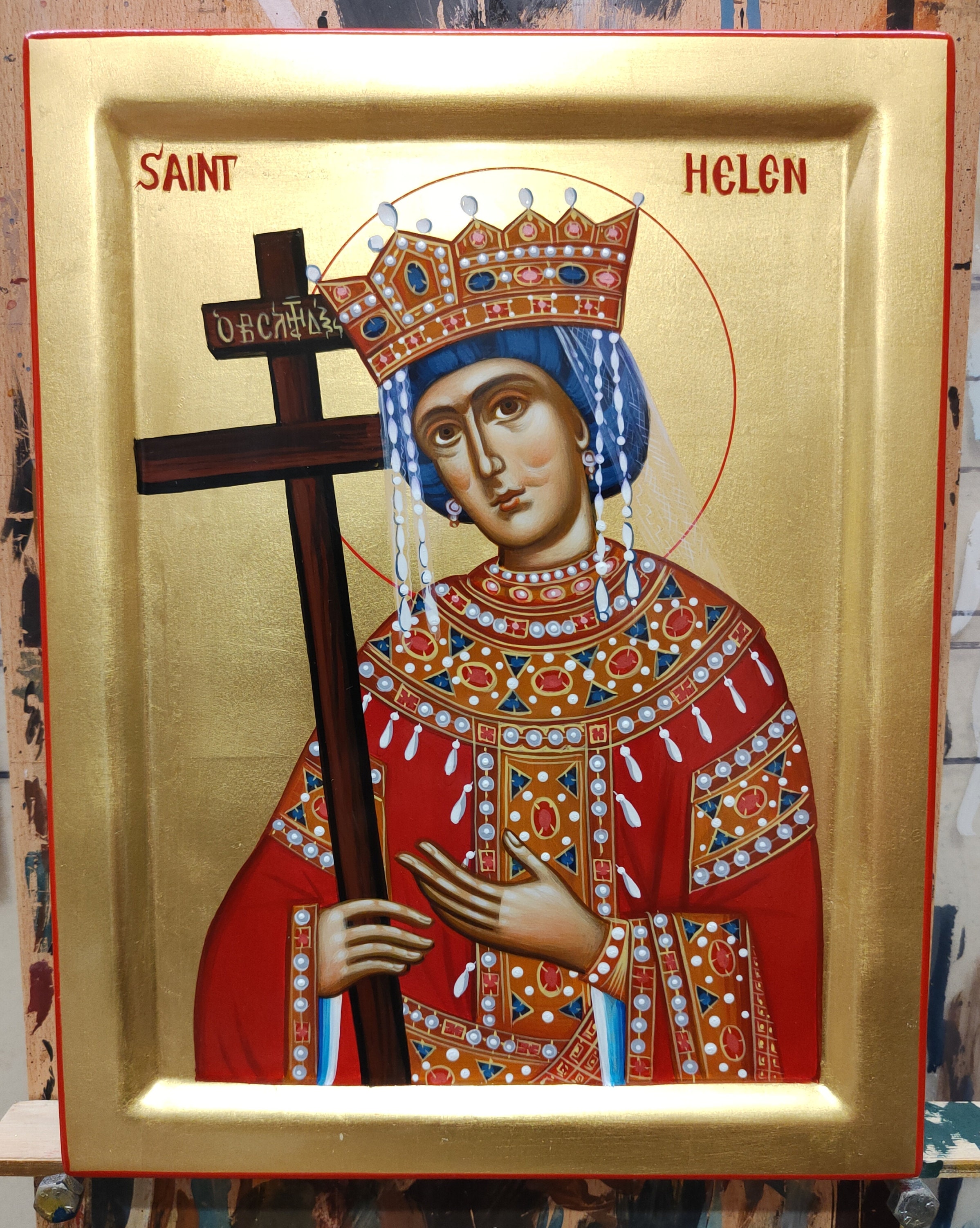 Saint Helen Icon: Hand-painted Byzantine Art With Gold Leaf/religious ...