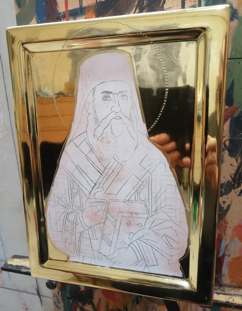 Saint Nektarios of Aigina.handmade Icon With Polished Gold | Etsy