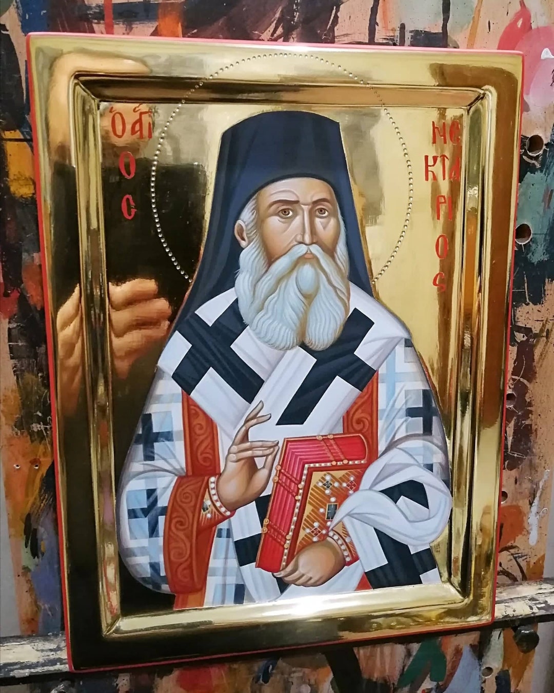 Saint Nektarios of Aigina.handmade Icon With Polished Gold 24k ...
