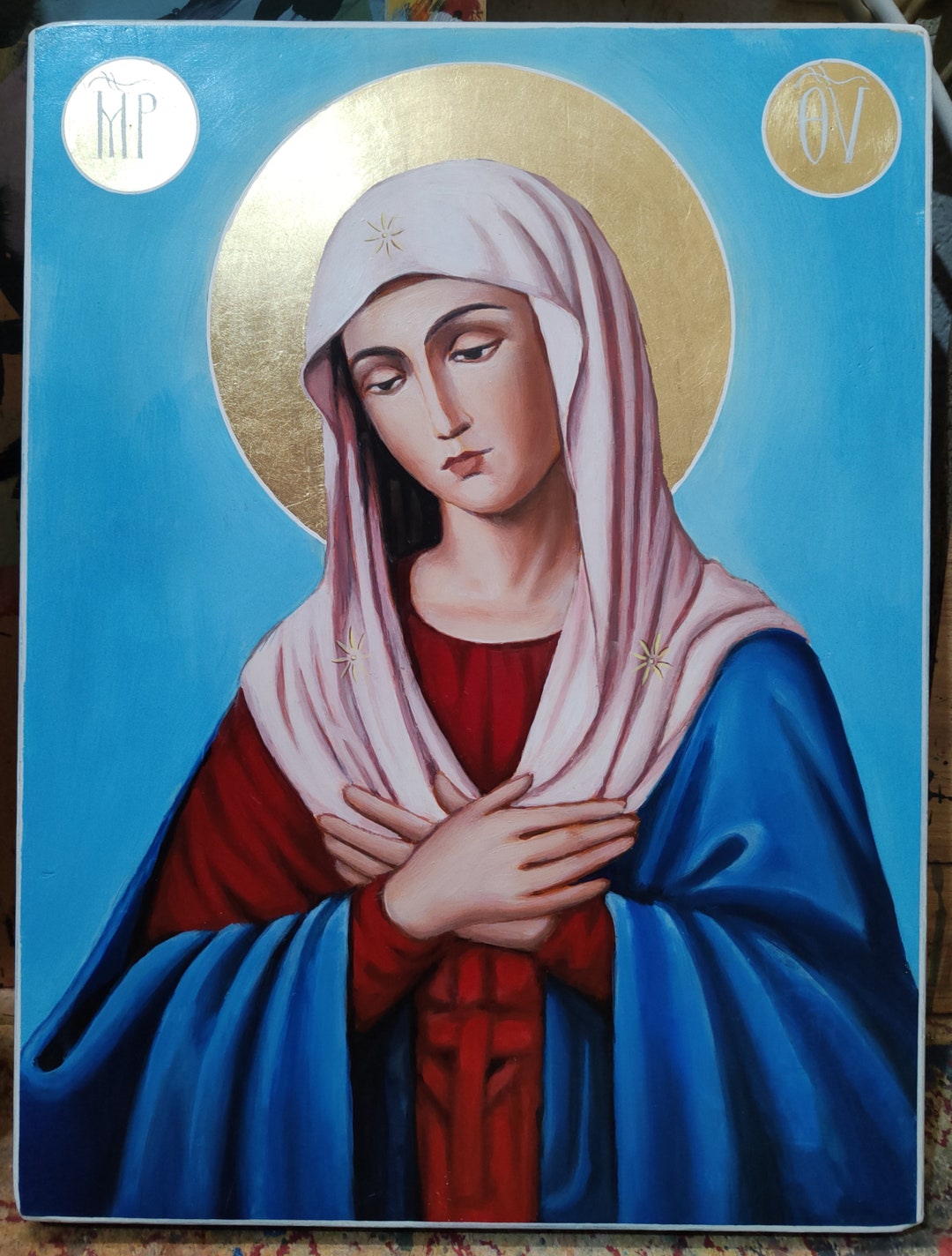 Virgin Mary Icon/handpainded Icon/religious Icon/greek Icon/ - Etsy