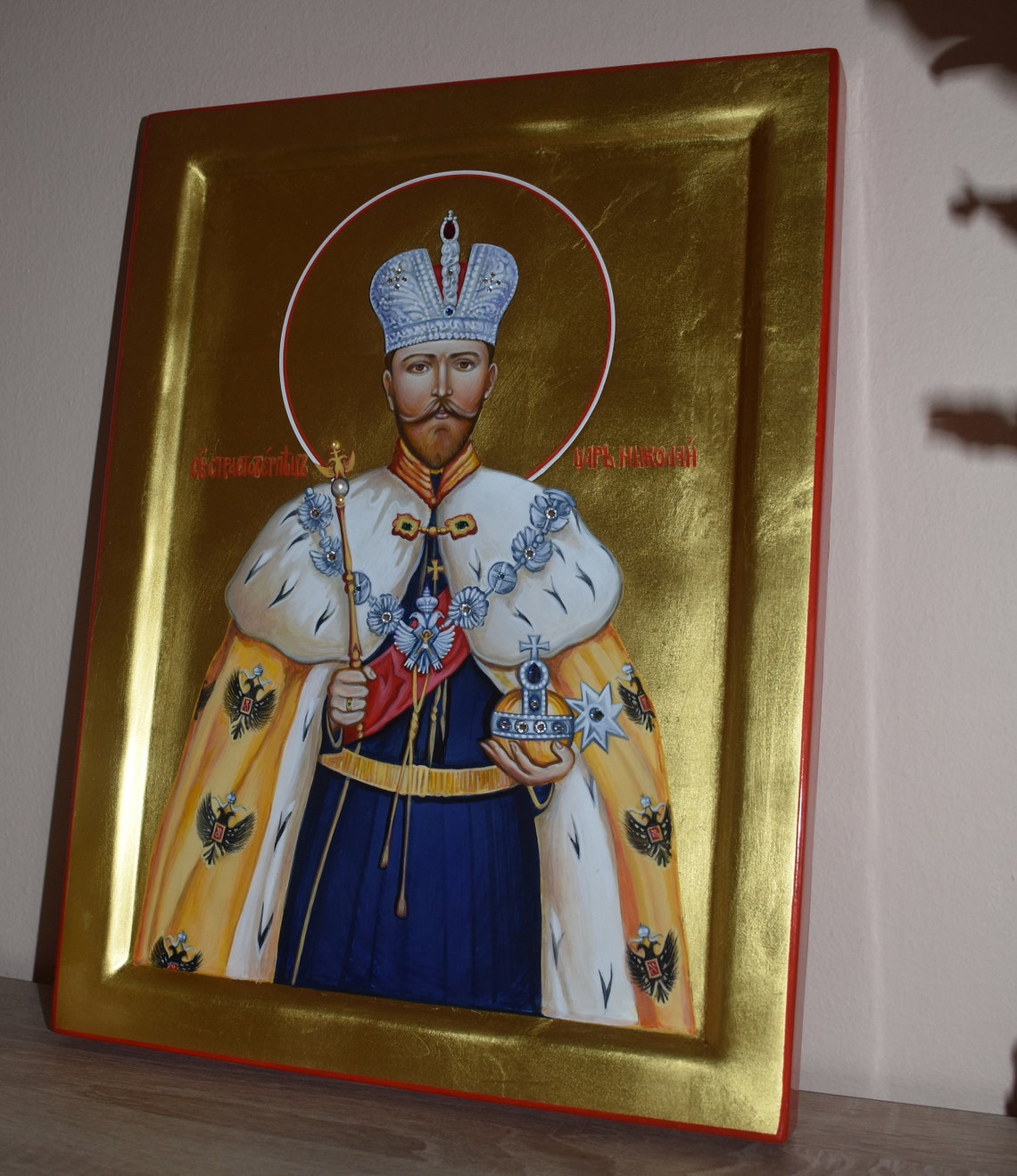 Handpainted Tsar Nicholas II Icon: Orthodox Saint Nikolai, Gold Leaf ...