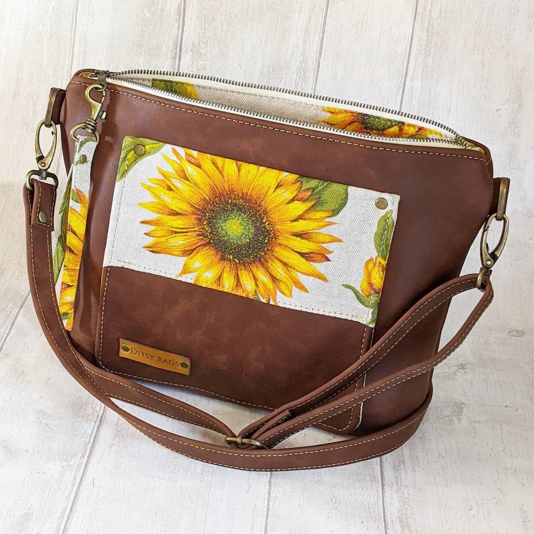 Brown Leather Crossbody Bag: Sunflower Print, Rustic Summer Purse - Etsy