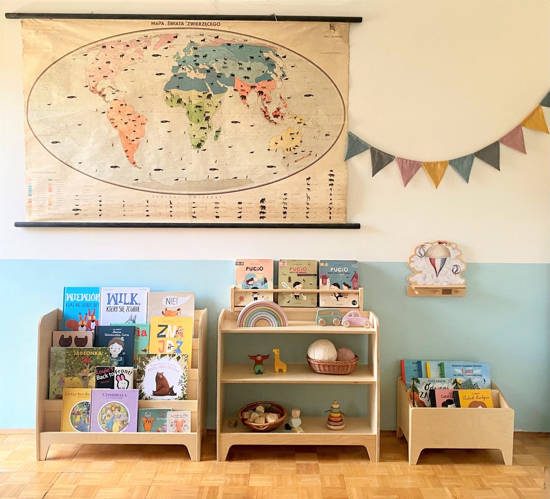 A Set of Montessori Bookcase, Toy Shelf, and Book Box, Montessori ...